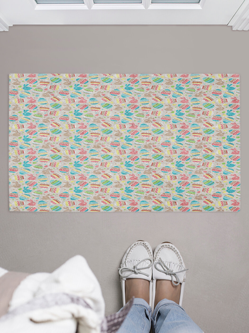 Коврик придверный в прихожую с принтом "Полосатые пасхальные яйца" 45 на 75 см , JoyArty