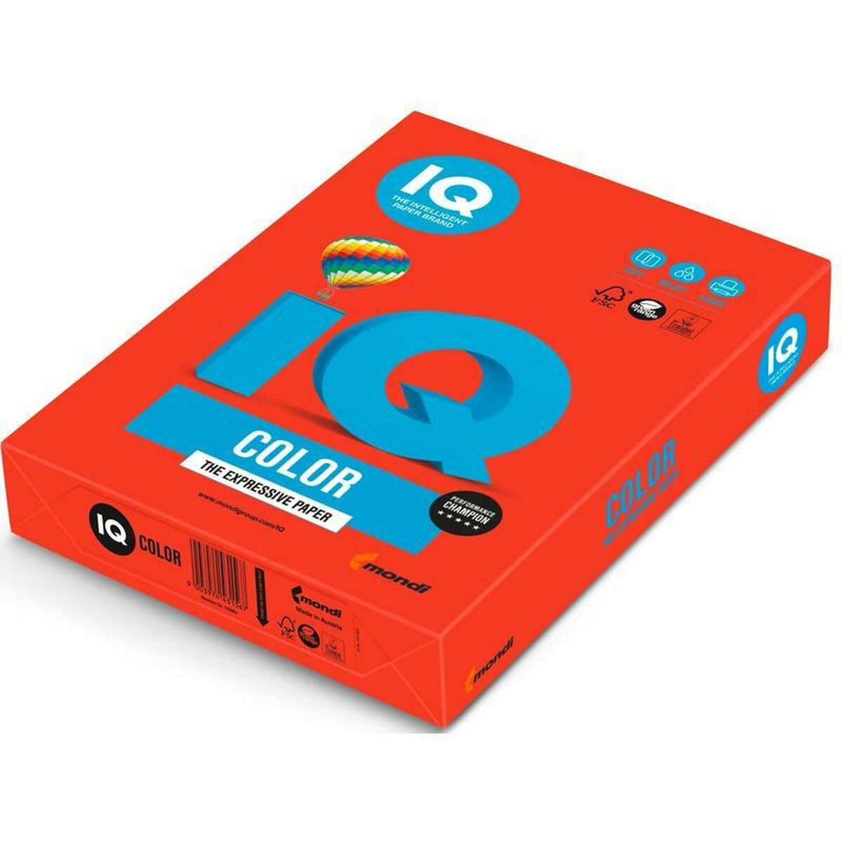 Бумага цветная А4 IQ Color, интенсив кораллово-красная, 80 г/кв. м, 500 листов (CO44)