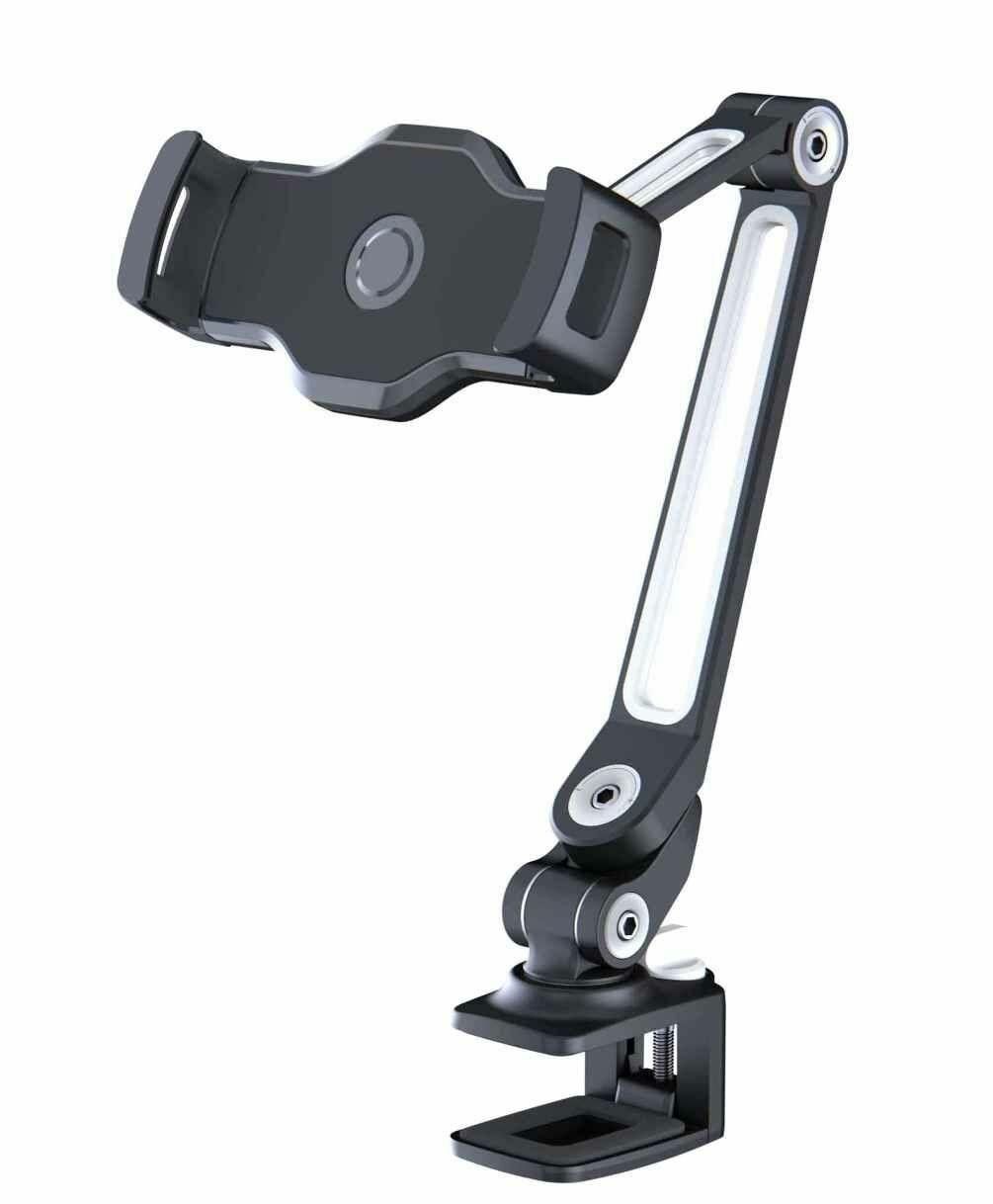 Держатель для планшета и смартфона черный с креплением на струбцину