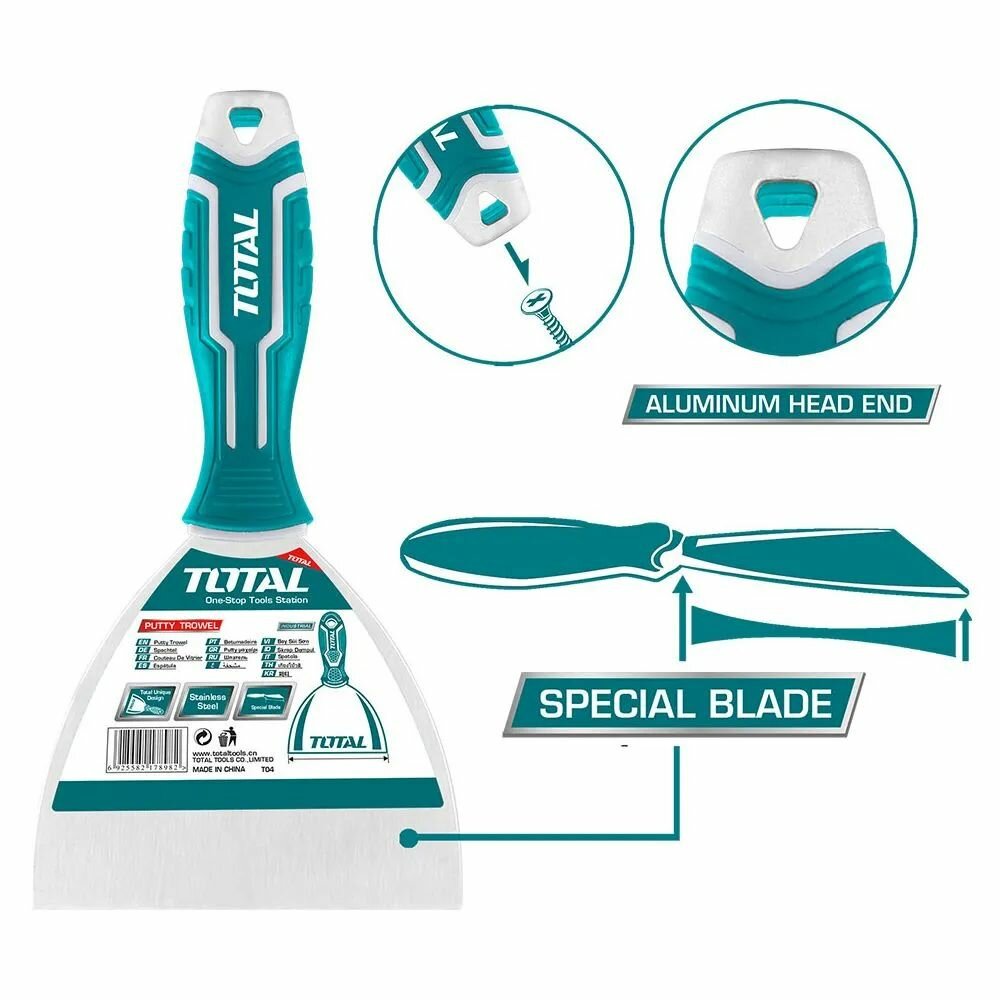 Шпатель затирочный TOTAL THT6831256, сталь, пластик, рабочая ширина 125мм