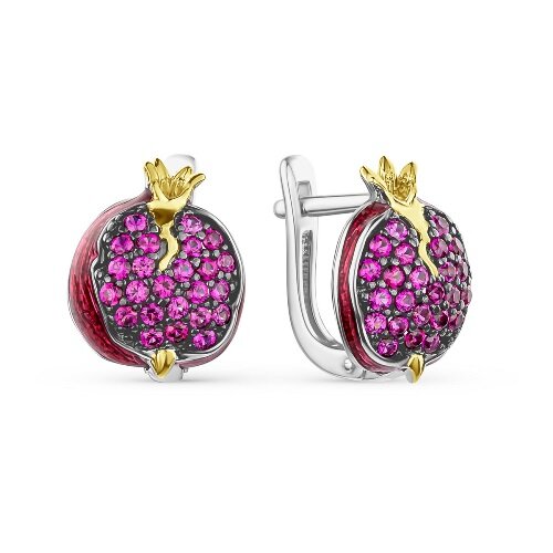 Серьги, серебро, 925 проба, родирование, эмаль, фианит