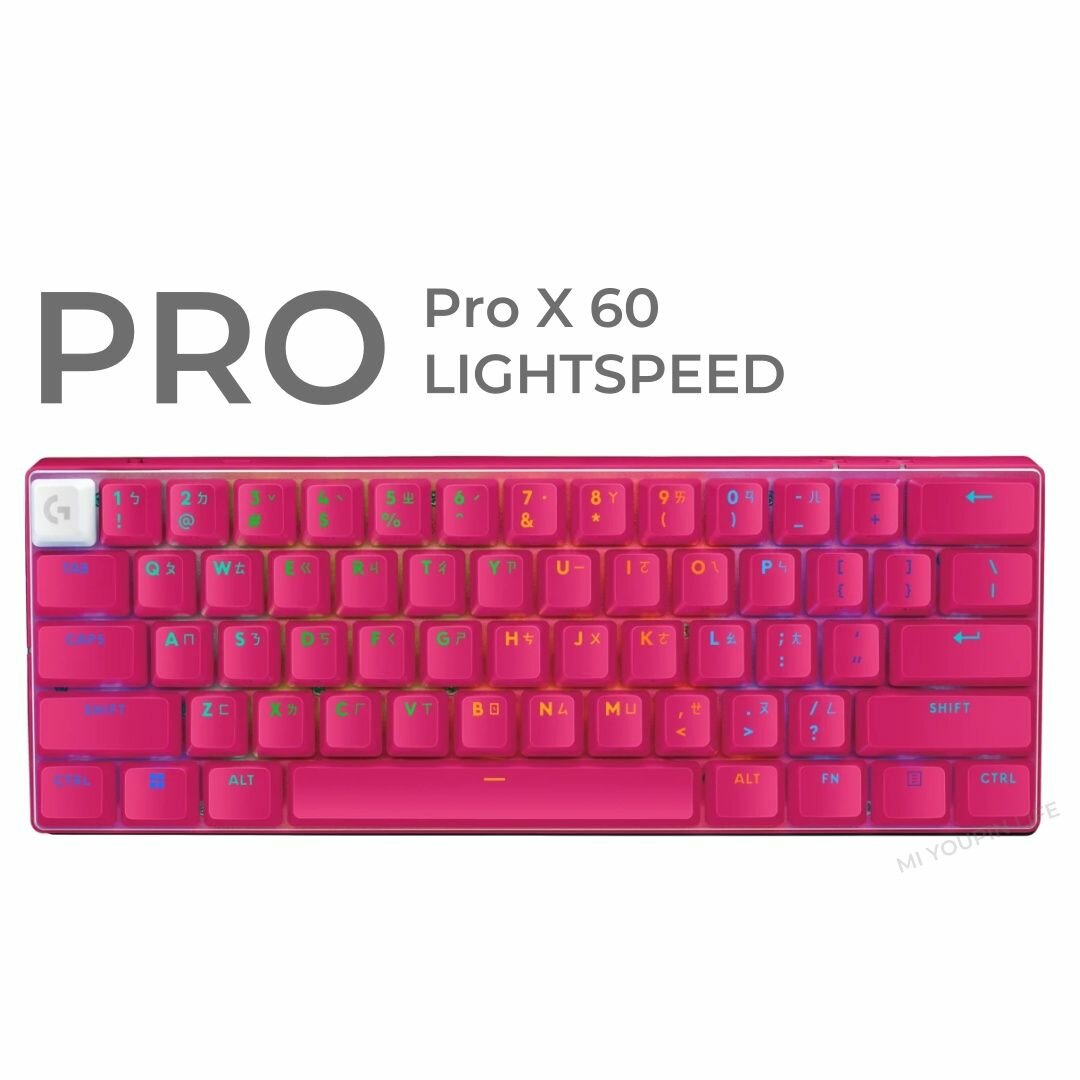 Logitech Игровая клавиатура беспроводная Pro X 60 LIGHTSPEED LIGHTSYNC RGB, (GX Brown), Английская раскладка, розовый