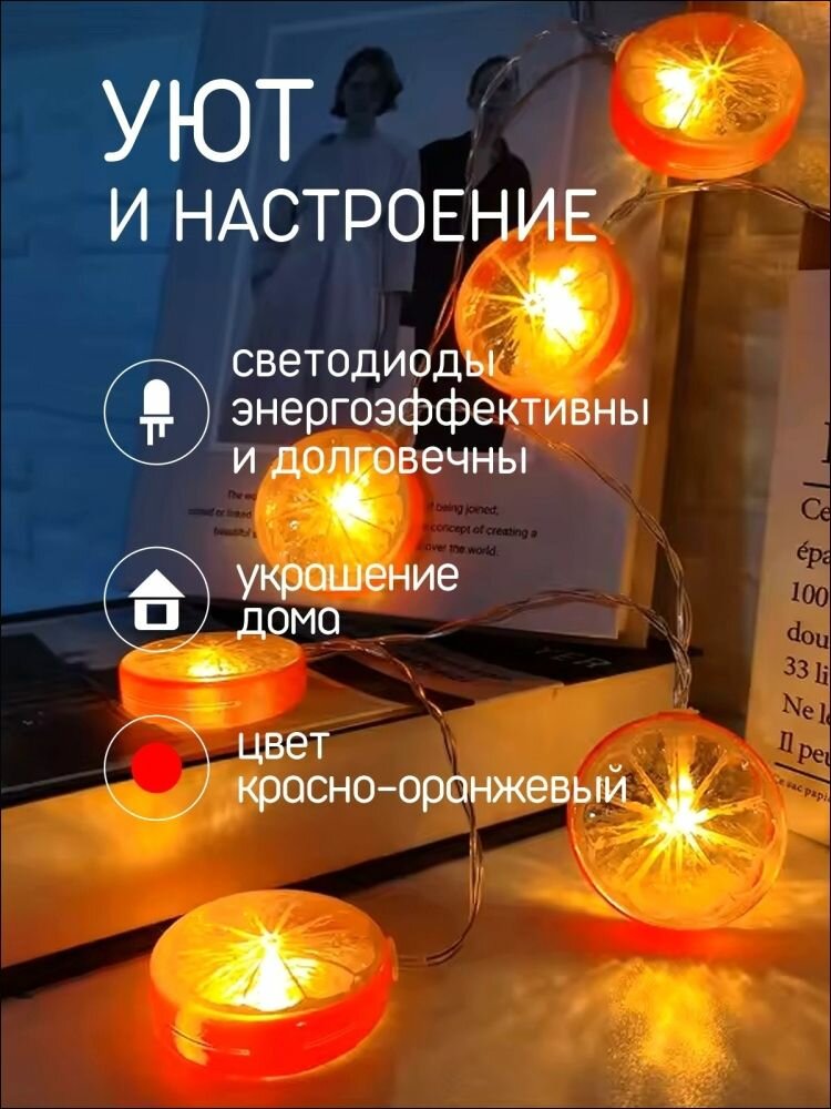 Гирлянда DIRUIMING "Ломтики Лимона", светодиодная, 3 м, оранжевый/белый — фото 1
