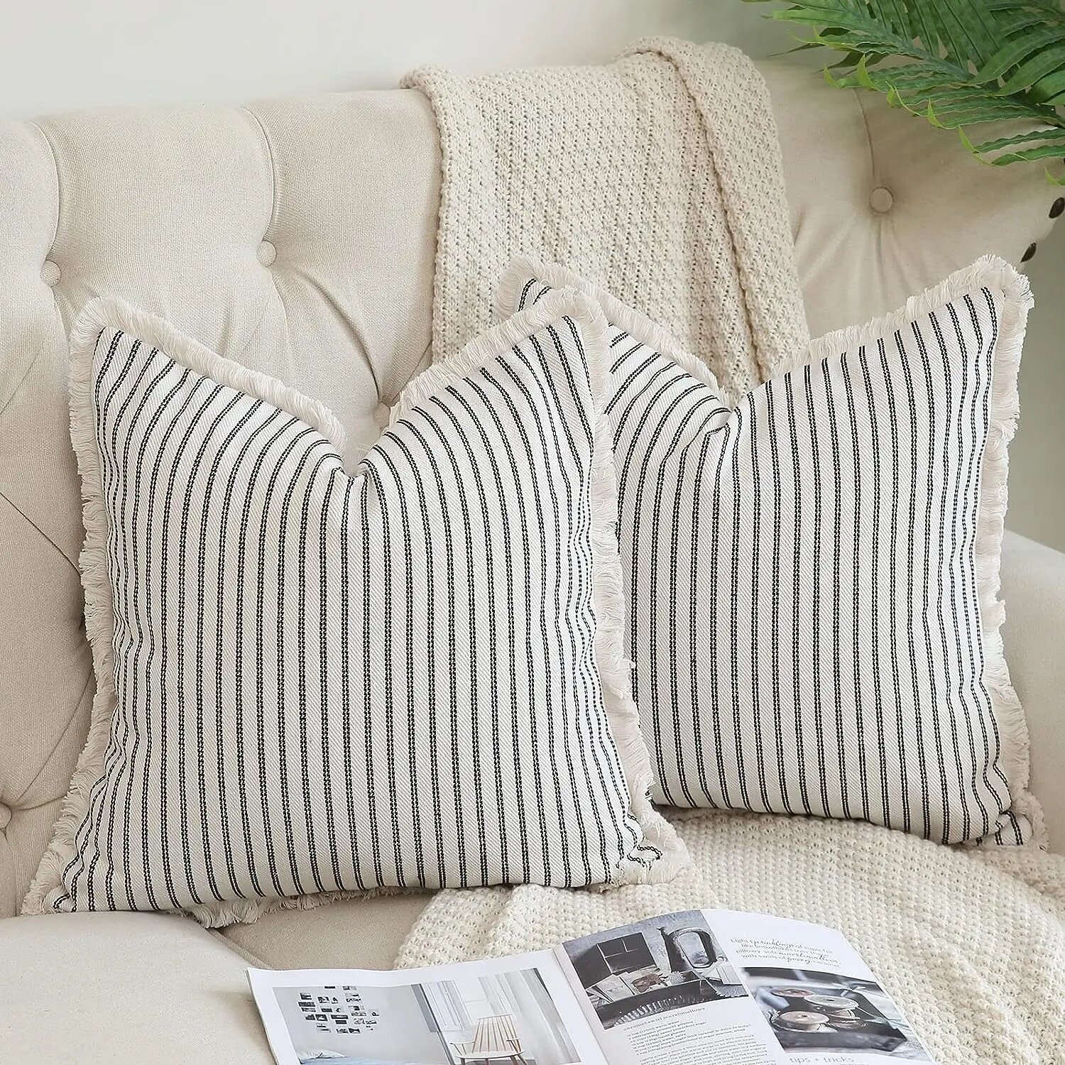 Льняная жаккардовая наволочка 50x50 Серый, 30x50cm Pillowcase, Black -1 Piece