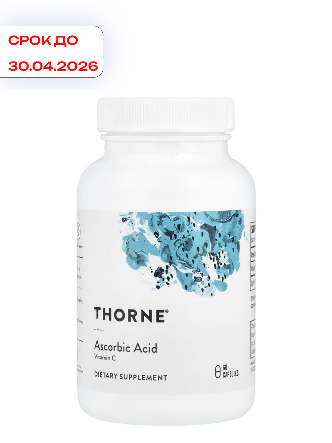Thorne Research Витамин C, аскорбиновая кислота, Ascorbic Acid 60 капсул