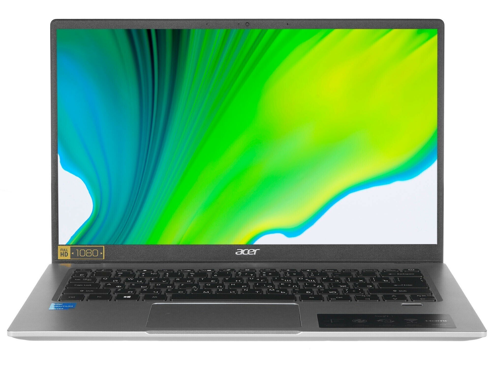 14" Ноутбук Acer Swift 1 SF114-34-P8RM (NX. A76ER.002) серебристый - 1920x1080, IPS, Intel Pentium Silver N6000, ядра: 4 x 1,1 ГГц, 4 ГБ, eMMC 128 ГБ, Intel UHD Graphics 615, Windows 10 Pro