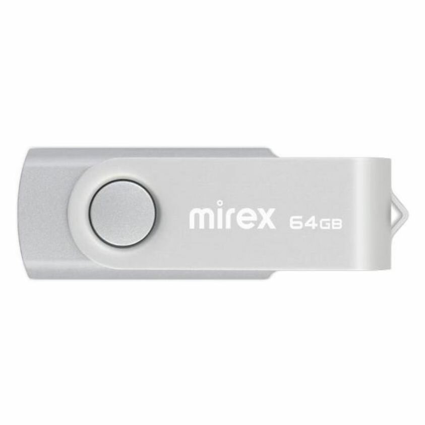 Память USB Flash 64 ГБ Mirex SWIVEL SILVER (13600-FMURUS64) - USB 2.0, скорость чтения до 26 Мб/с, скорость записи до 10 Мб/с, Поворотный, Пластик