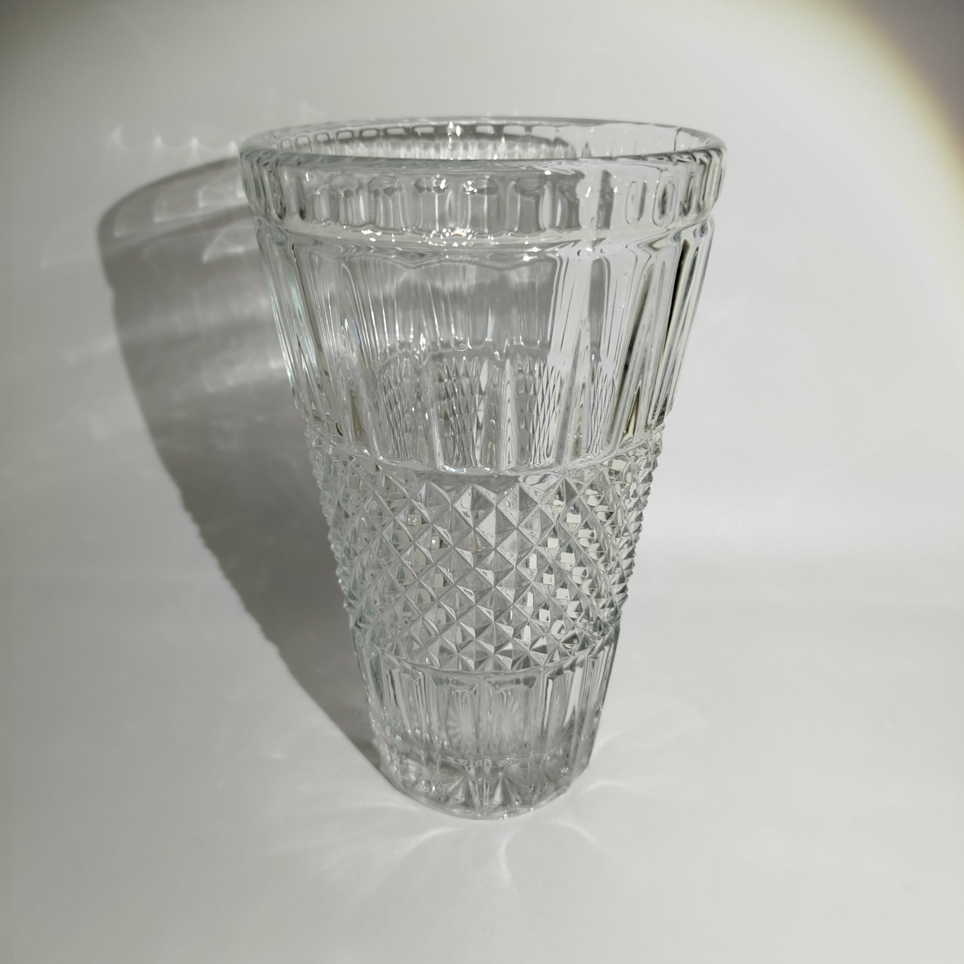 Ваза с рельефным геометрическим декором, хрусталь, пресс, СССР, 1970-1990 гг.