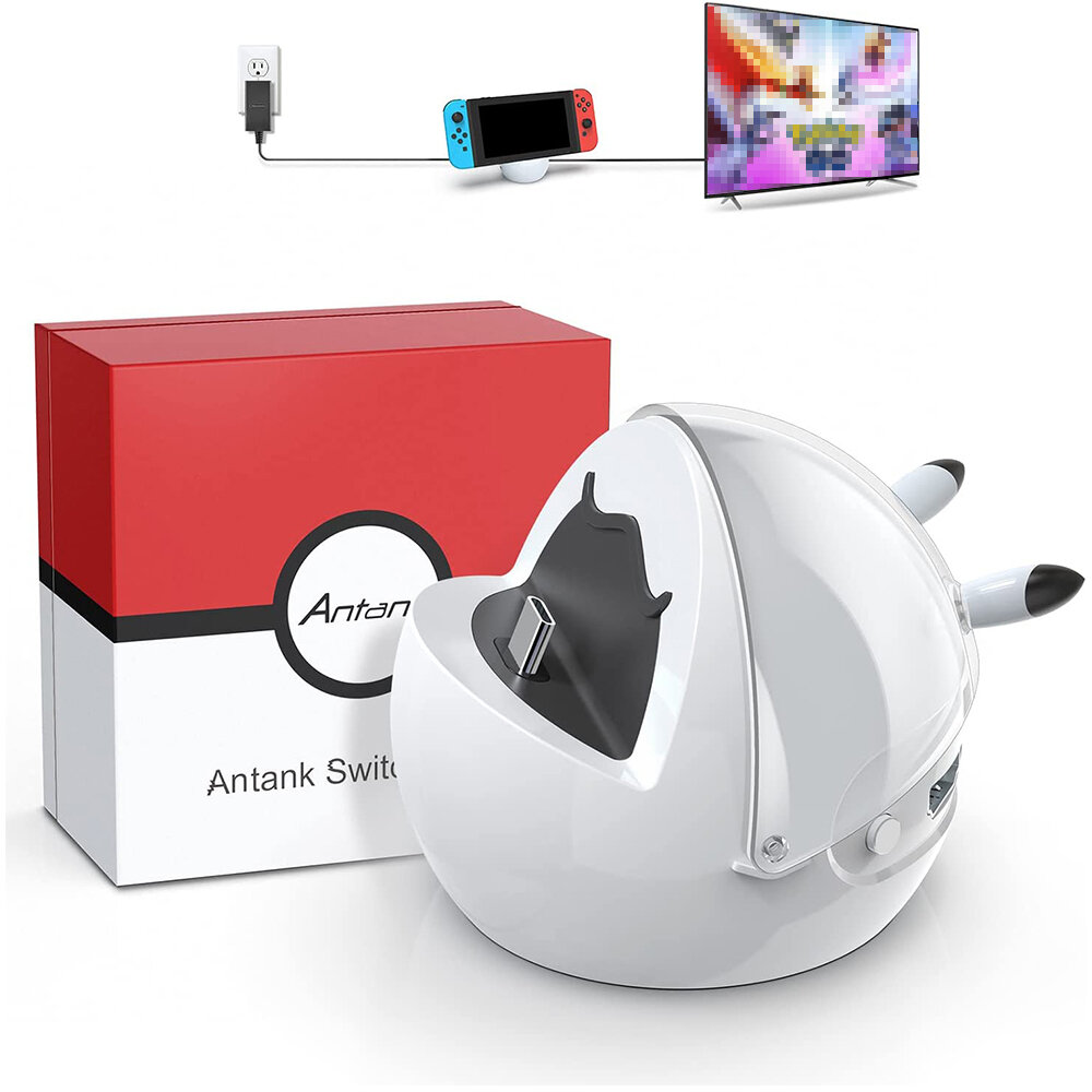 Док-станция для Nintendo Switch и Switch OLED, адаптер для ТВ 4K HD, портативная док-станция для Switch, замена заряжающей док-станции с 2 портами USB 3.0, белый/желтый, размер 7.5*7.5*8.3 см, вес 81 г, в комплекте 1 шт. стойка для зарядки, 1 шт. кабель