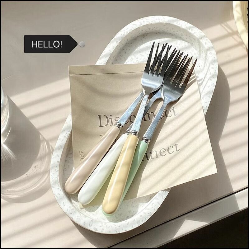 Четыре цветные вилки из нержавеющей стали с керамическими ручками, набор из 4 вилок