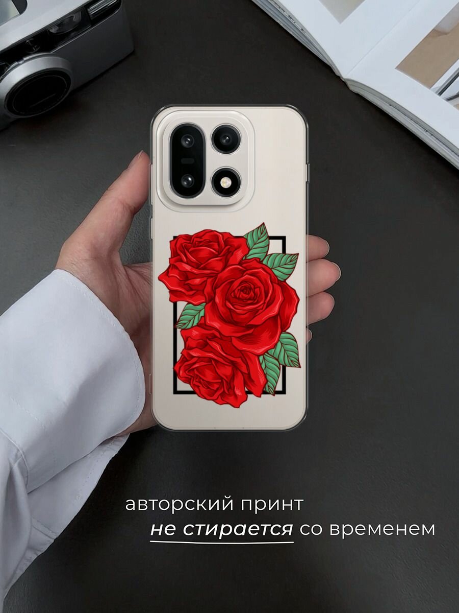 Чехол на OnePlus 15 / Ван Плас 15 с принтом Три алые розы, прозрачный — фото 1