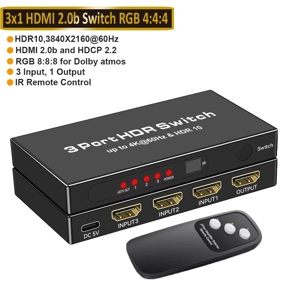 Разветвитель 4K HDTV 3 в 1, 3-портовый HD-переключатель Селектор HD-кабель поддерживает Full HD 4K 1080P 3D-плеер HDTV, игровая консоль PS4
