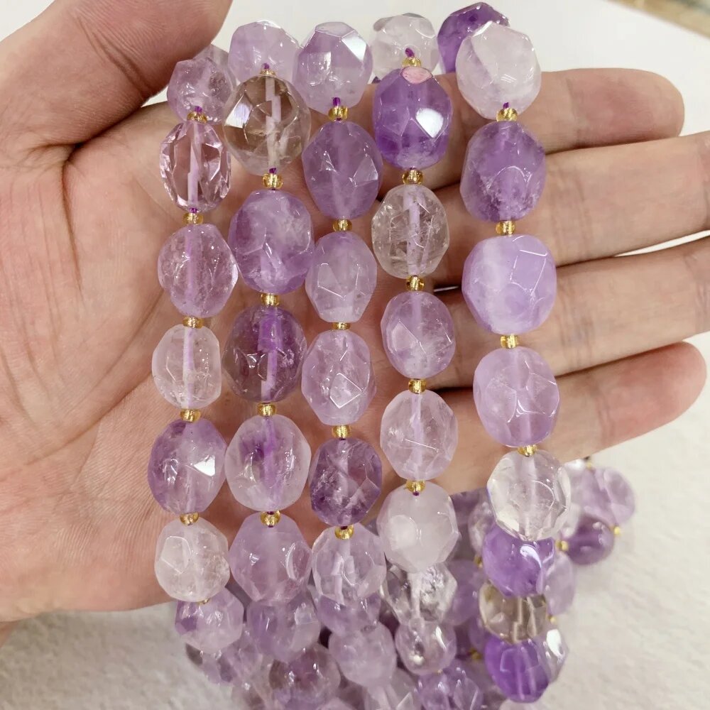 Бусины из голубого апатита, аметиста и флюорита Amethyst