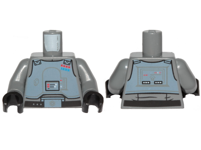 Torso Sand Blue Armor Breastplate, Gray Lines with Blue and Red General Insignia Pattern (SW General Veers) / Dark Bluish Gray Arms / Black Hands, 973pb4111c01 Dark Bluish Gray U