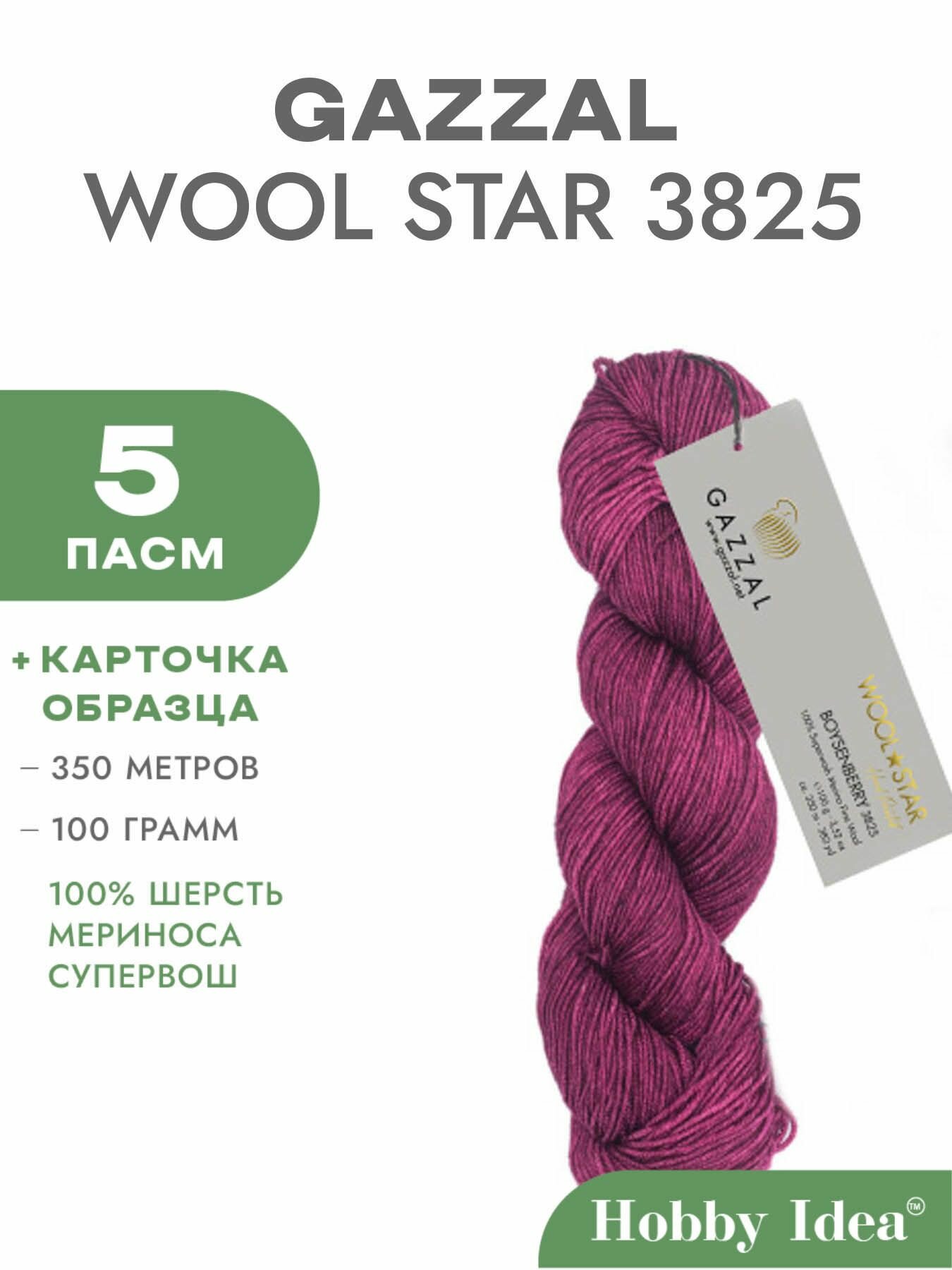 Пряжа Gazzal Wool Star 3825 Пурпурный 5 пасм (Мериносовая пряжа в пасмах Газзал Вул Стар)