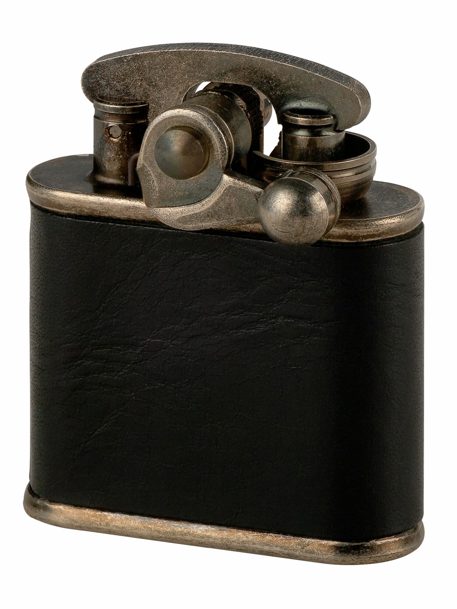 Зажигалка бензиновая без топлива COLIBRI OF LONDON One hand nickel barrel black leather, CB 308-0054