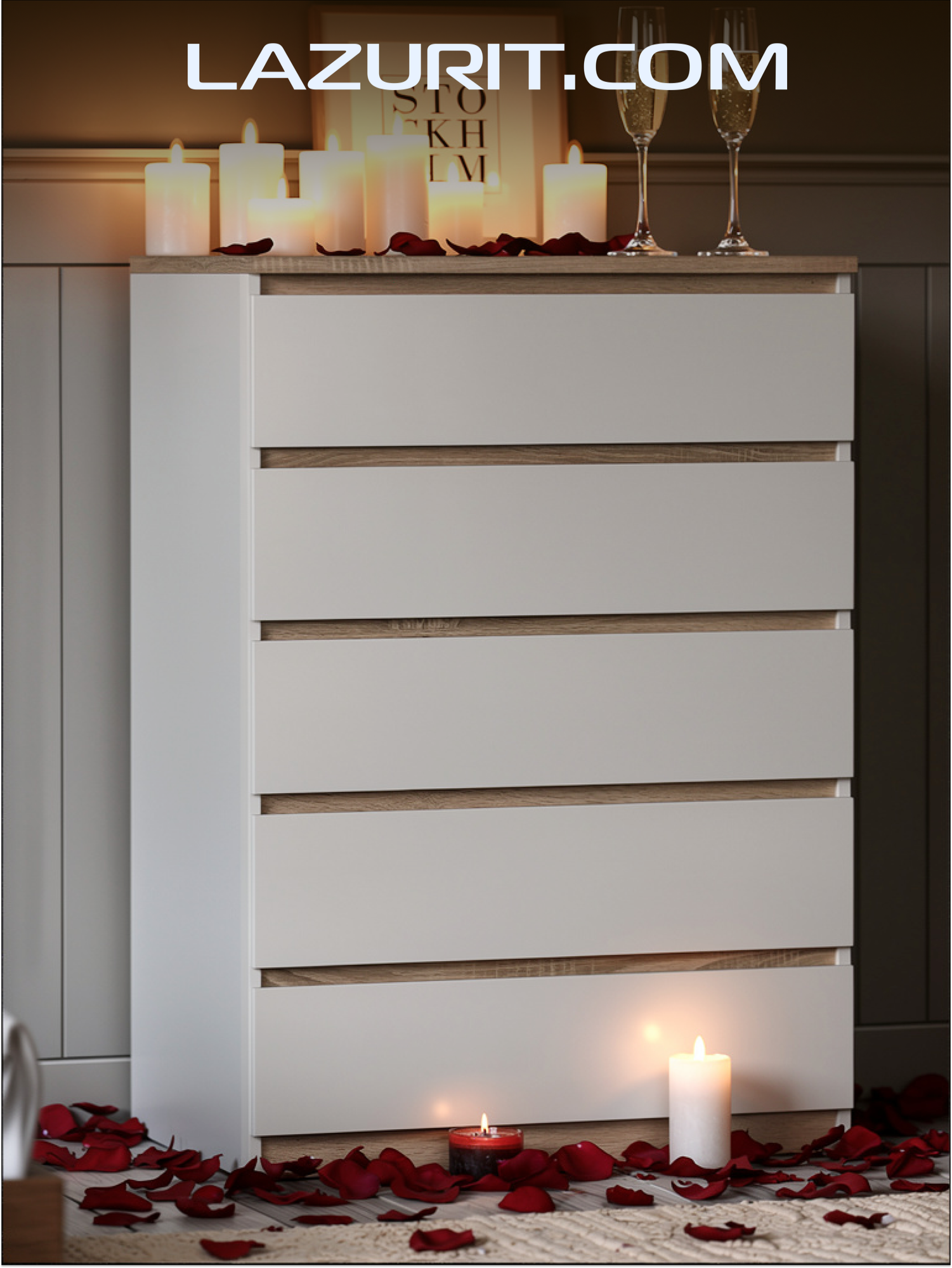 Комод для одежды большой белый-сонома Lazurit Ketrin под телевизор высокий с ящиками спальню прихожую детскую 79х51х113