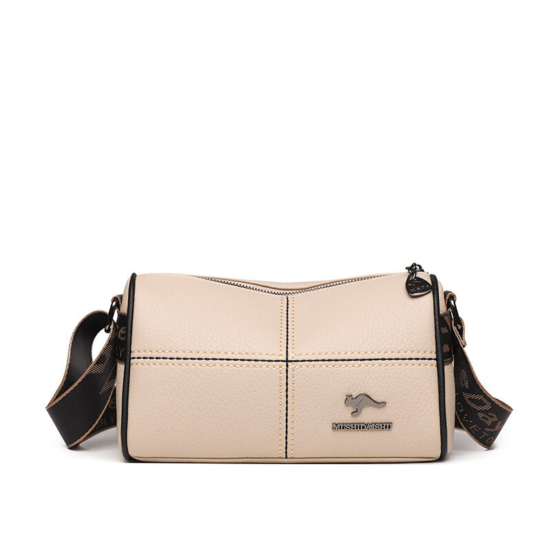 PU soft leather shoulder bag, fashionable stitching mother bag, solid color women's bag, trendy retro casual crossbody bag