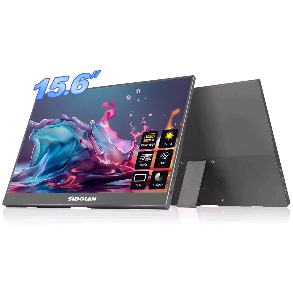 Портативный монитор Sibolan 15.6 1080P 45sRGB 60Hz USB-C HDMI для смартфонов ноутбуков PS5 Xbox (S3-156AC)