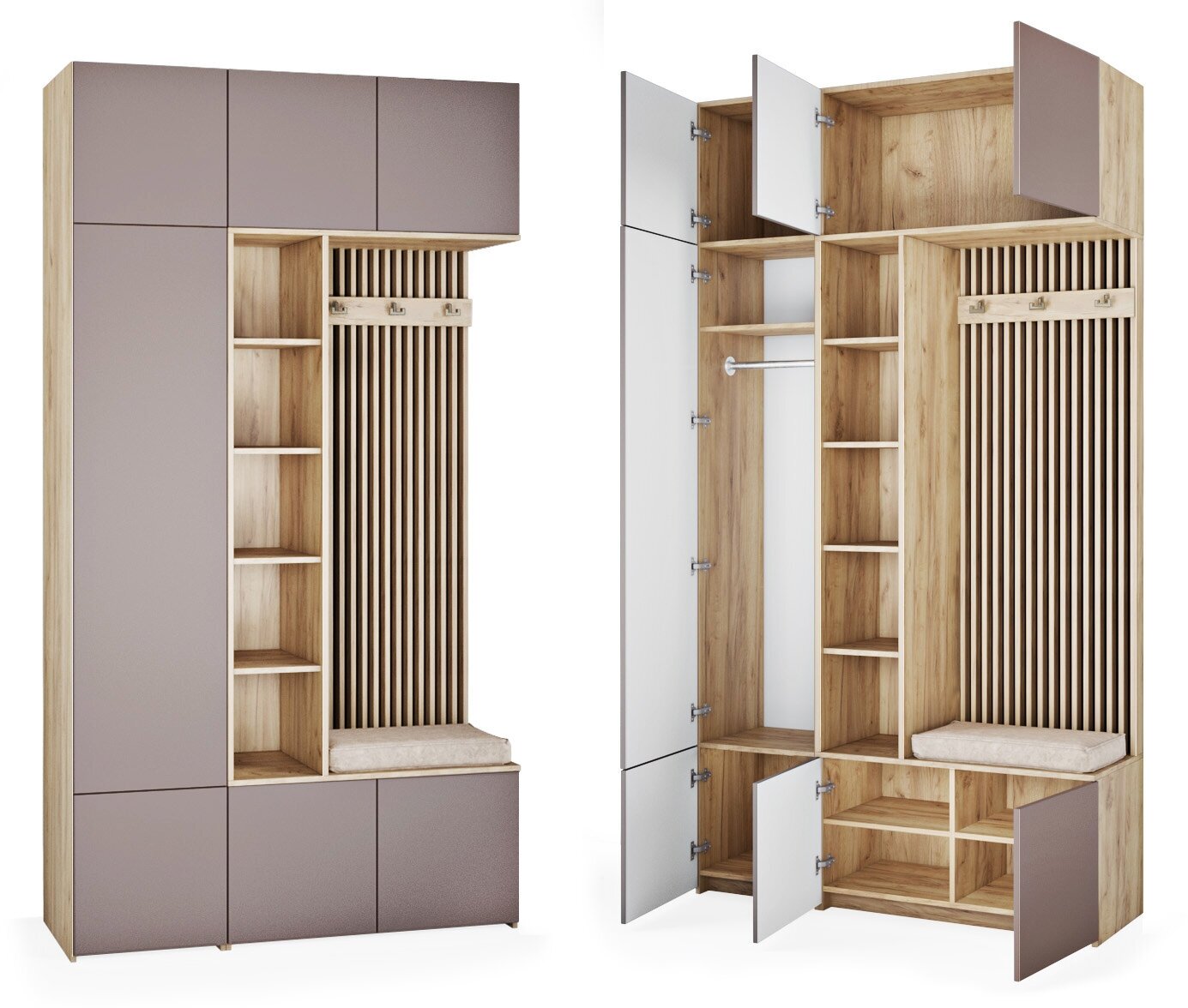 Прихожая с МДФ-фасадами и декоративными рейками Гринвич 6 Фабрика Стиль, 135x240x40см, Дуб Золотистый U1148