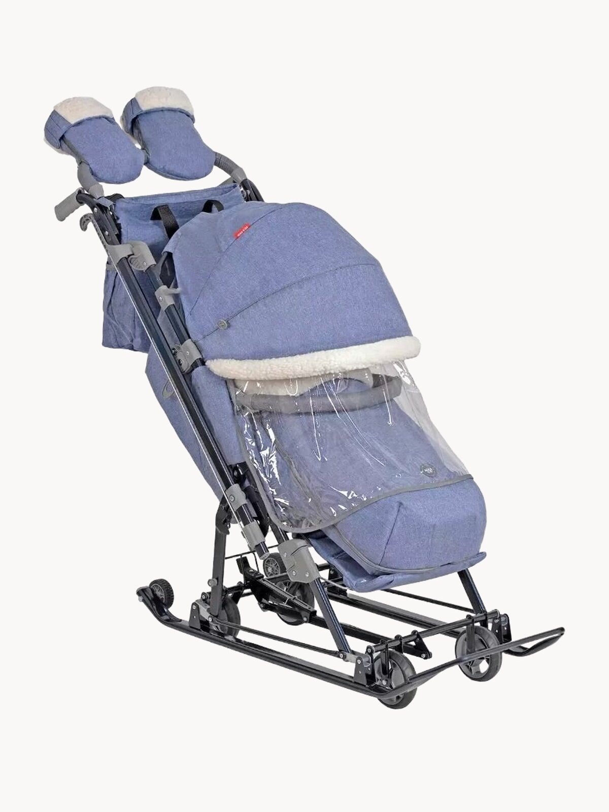 Санки-коляска Ника Дети 7-8 К, с матрасом, варежками и сумкой, синий джинс