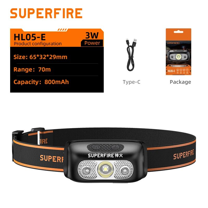 SUPERFIRE Мини Налобный Фонарь Белый HL05-E