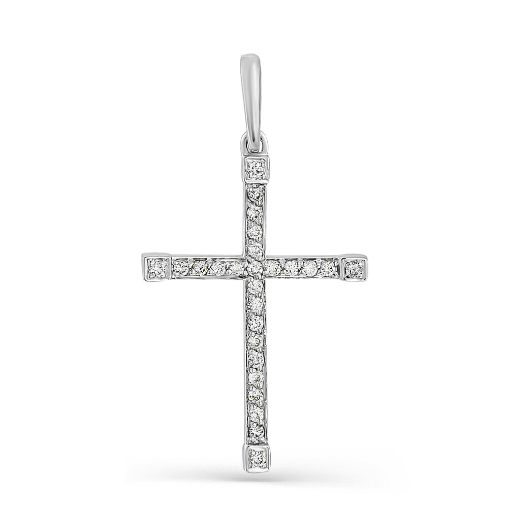 Крестик, белое золото, 585 проба, бриллиант