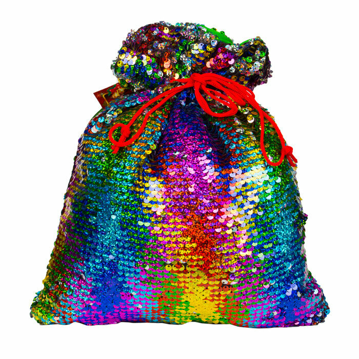 Декоративная новогодняя упаковка из текстильных материалов "Мешочек блестящий разноцветный" арт. YSC-20839. Вместимость - до 1500 г