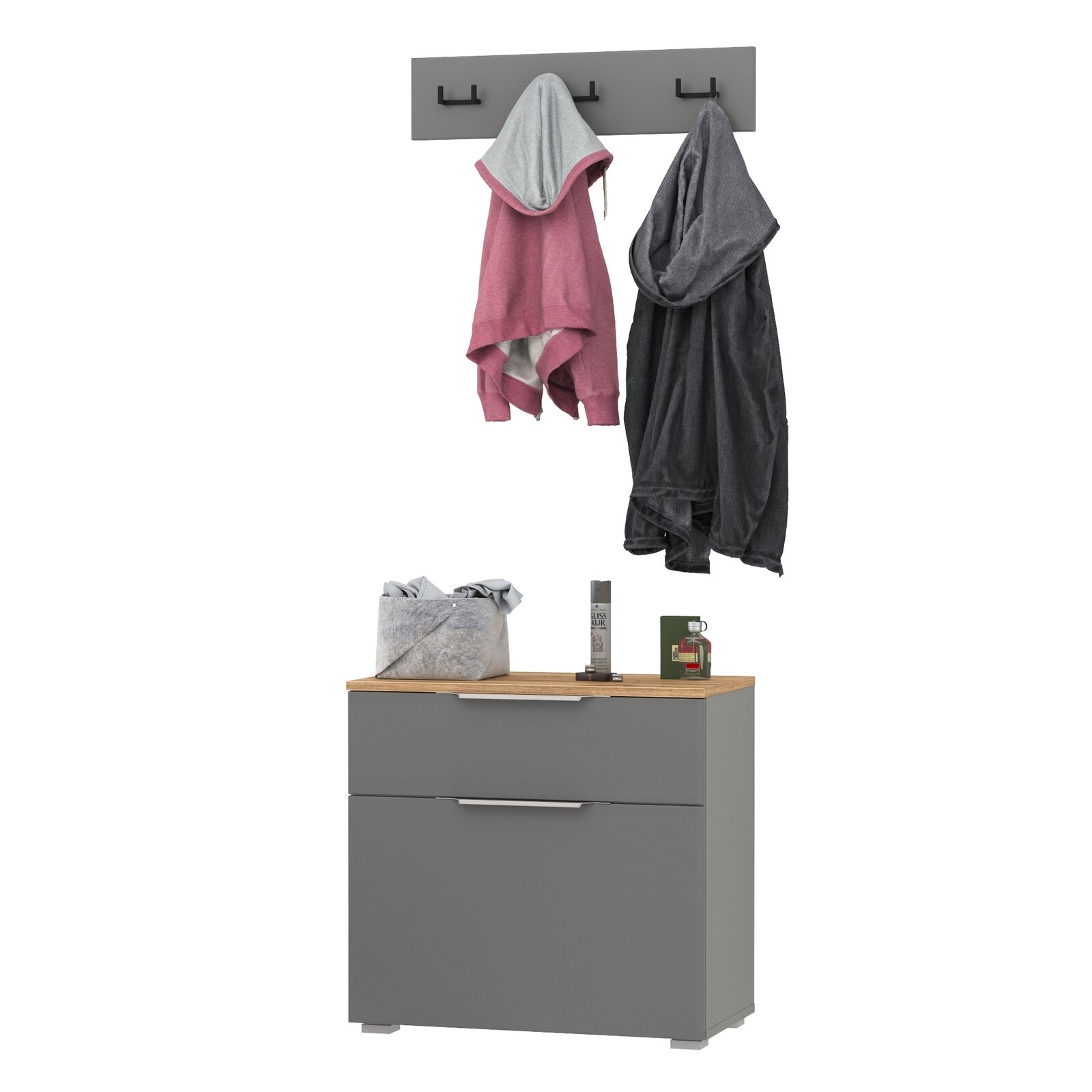 Прихожая комплект мебели для гардеробной, напольная 65см серый графит/дуб крафт золотой/фасады МДФ серый графит