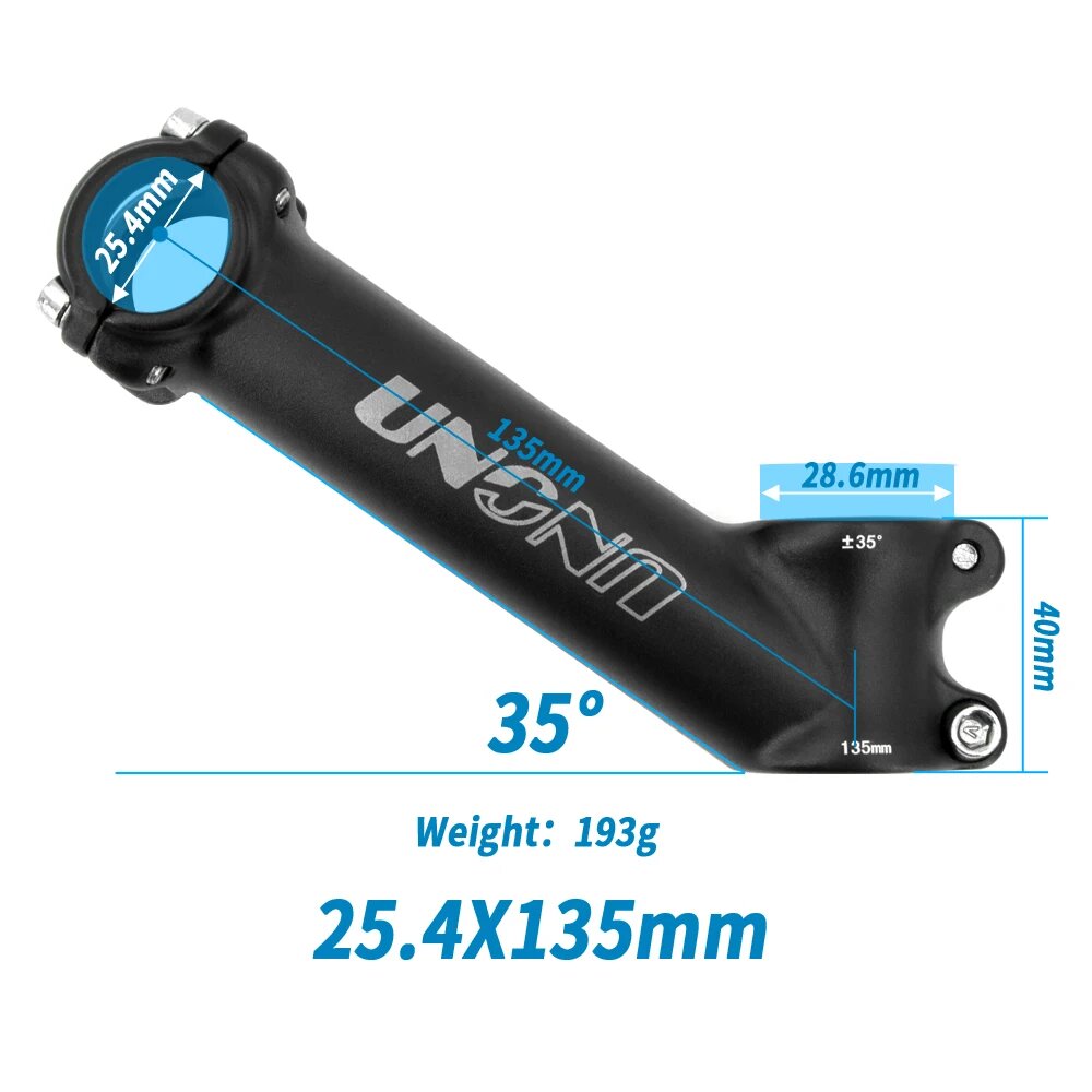 Алюминиевый вынос руля для велосипеда 25.4*130 мм, 35 градусов 25.4x135mm UNO logo