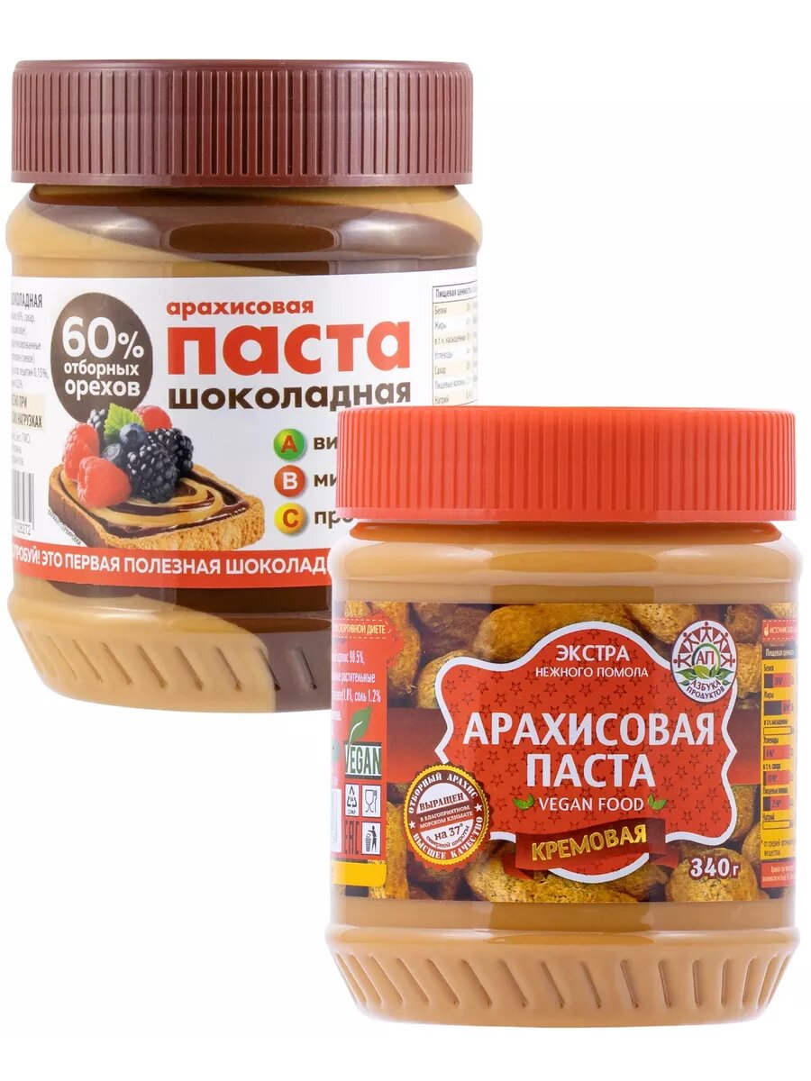 Арахисовая паста Шоколадная, Кремовая ассорти 340 г * 2 шт