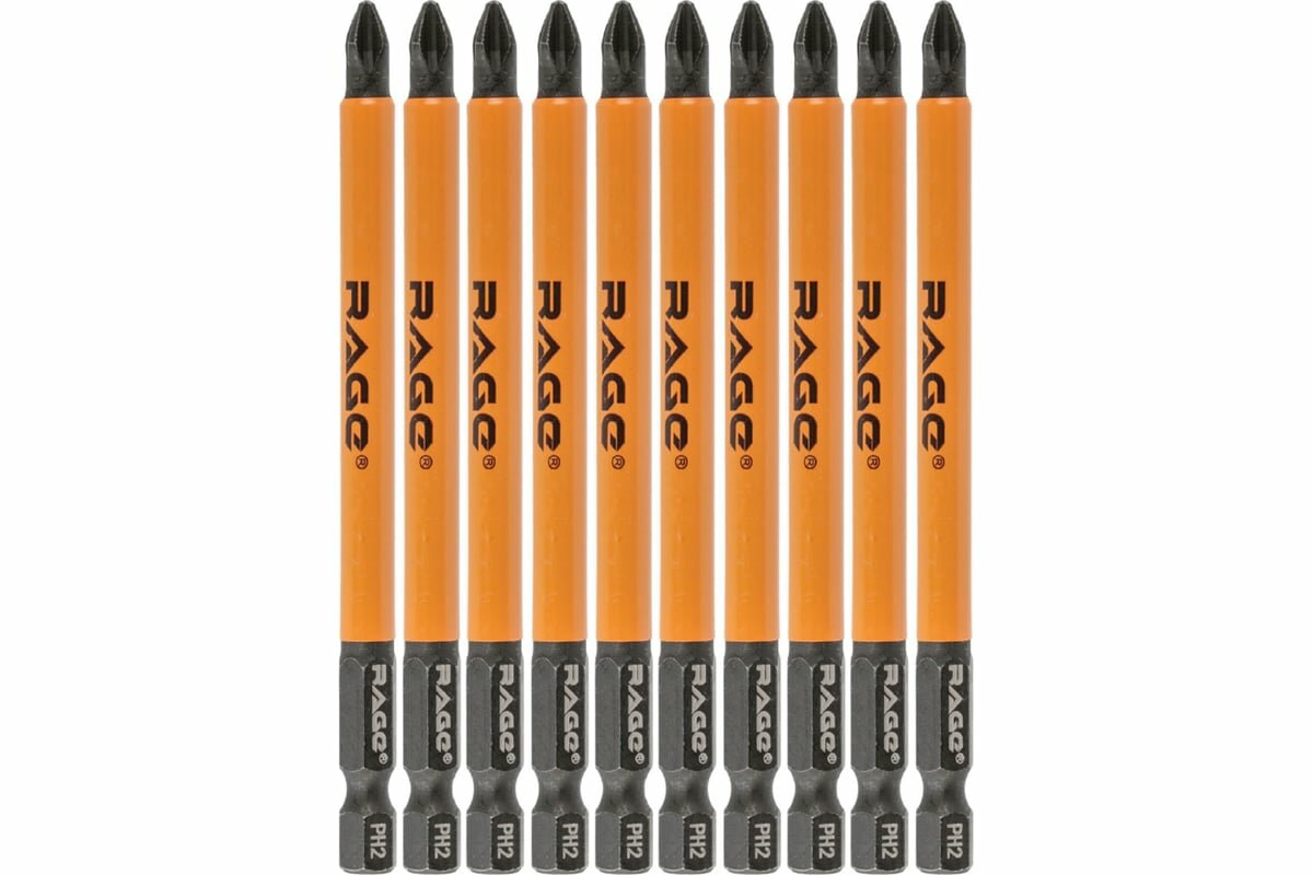 Rage by VIRA 554169 - магнитные биты S2 PH2 100 мм, набор 10 шт, для крепежных работ