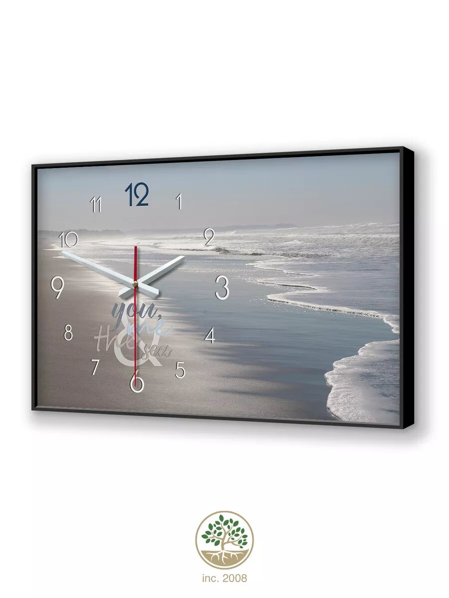 Часы картина настенные в черном корпусе 35х57 см. Бесшумные.