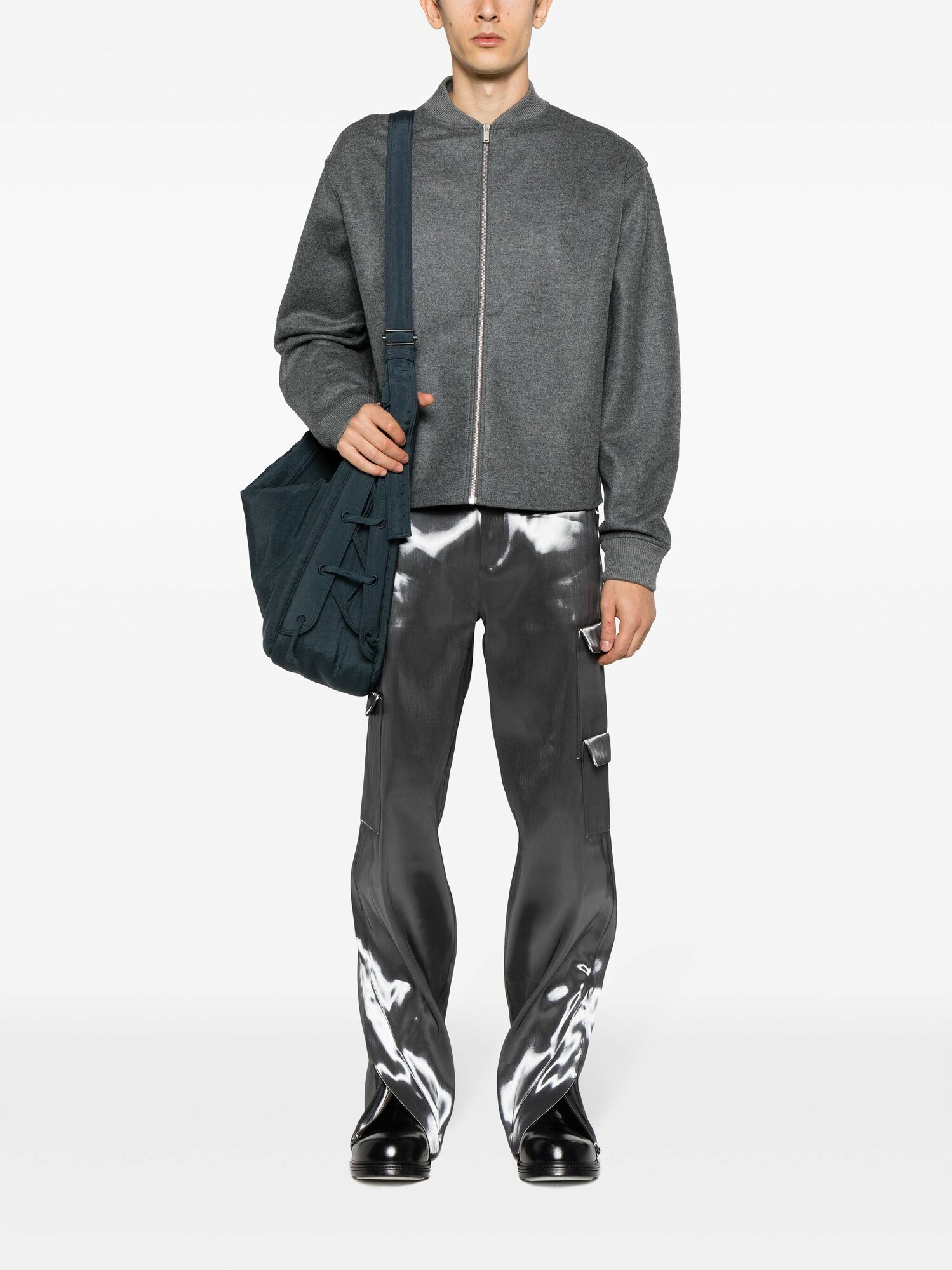 Куртка Jil Sander Zip-up wool bomber jacket, размер 48, серый — фото 1