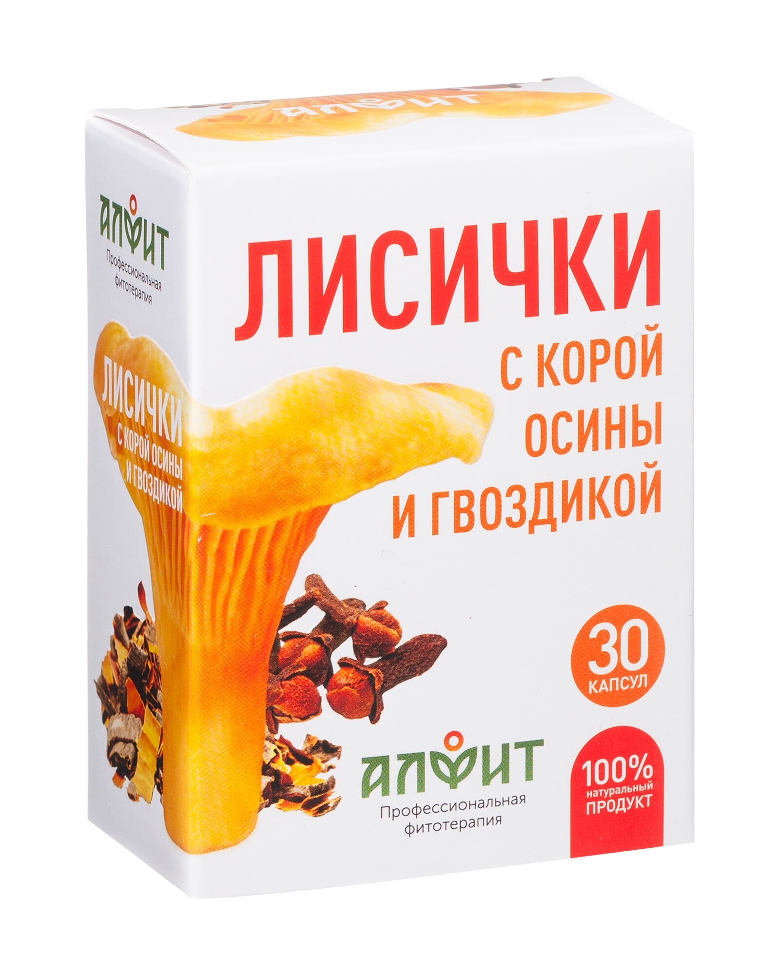 Лисички с корой осины и гвоздикой от бренда "Алфит", 30 капсул по 480 мг