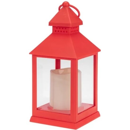 Декоративный фонарь-светильник Neon-night со свечкой, 24 см, красный корпус, тепло-белое свечение