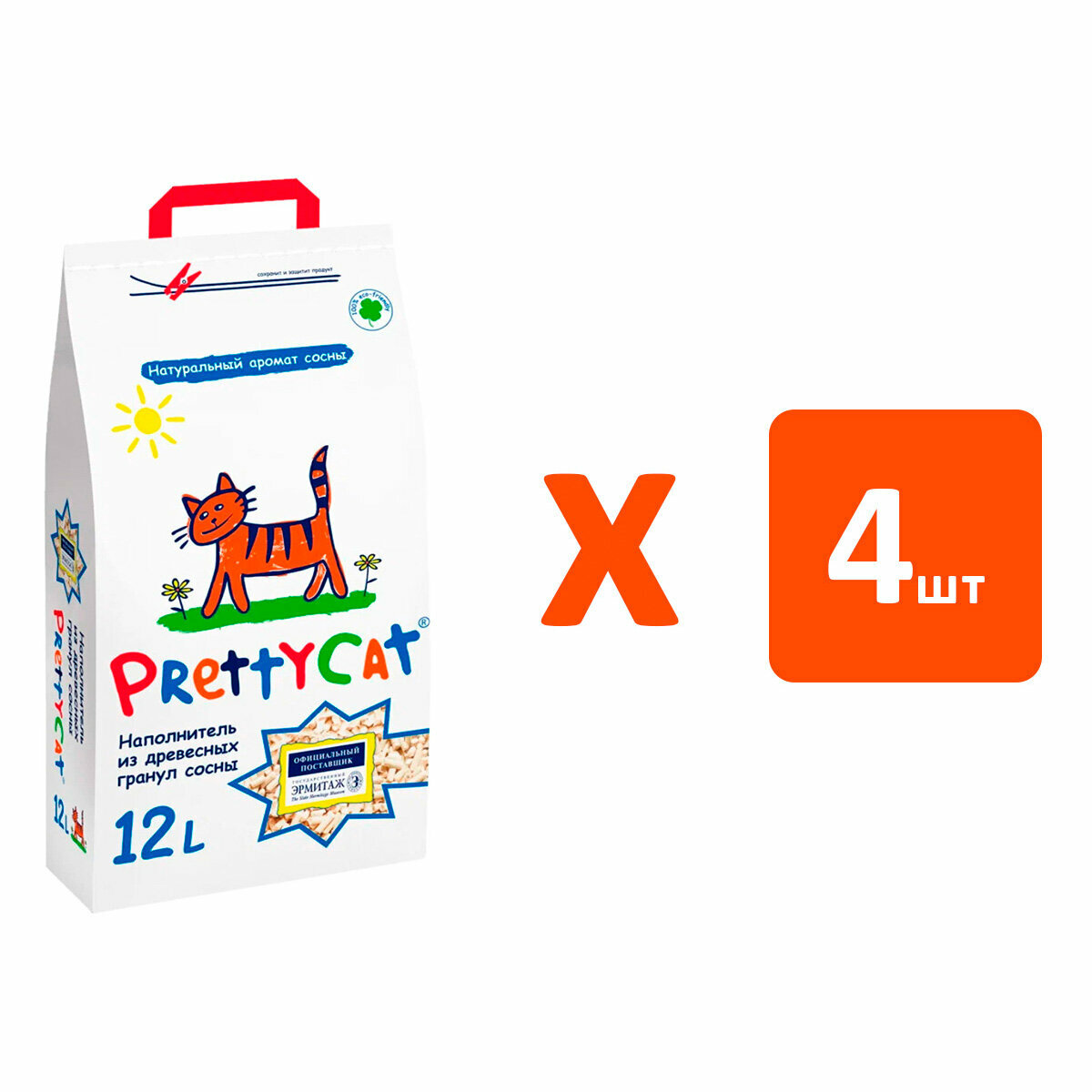 PRETTY CAT WOOD GRANULES наполнитель древесный для туалета кошек (12 л х 4 шт)