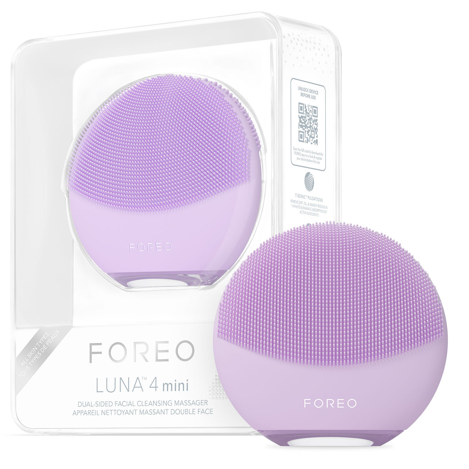 FOREO LUNA 4 mini Электрическая щетка с 2 зонами для очищения всех типов кожи, Lavender