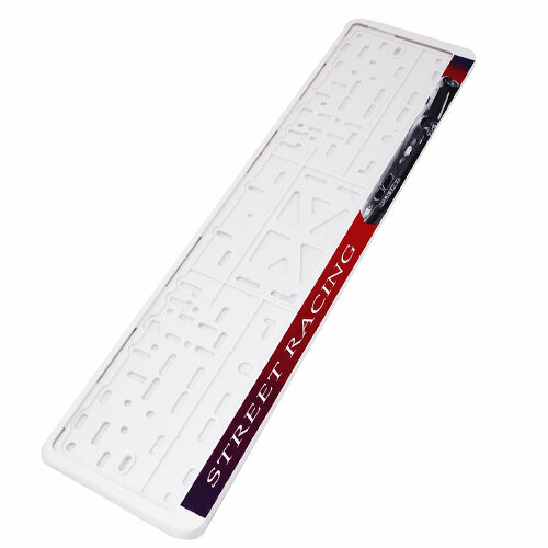 Рамка для номерного знака AB-008(R) (112/2-STD-АВ-б) WHITE с защелкой и надписью "RACING"