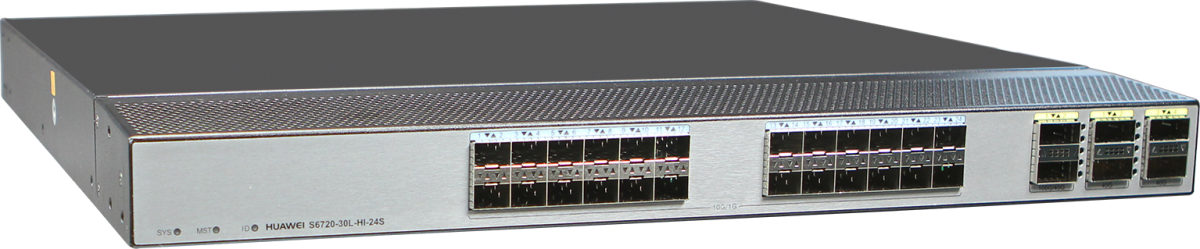 Коммутатор HUAWEI S6720-30L-HI-24S 24x10GE SFP+, 4x40GE QSFP+, 2 x 100GE QSFP28; without power module