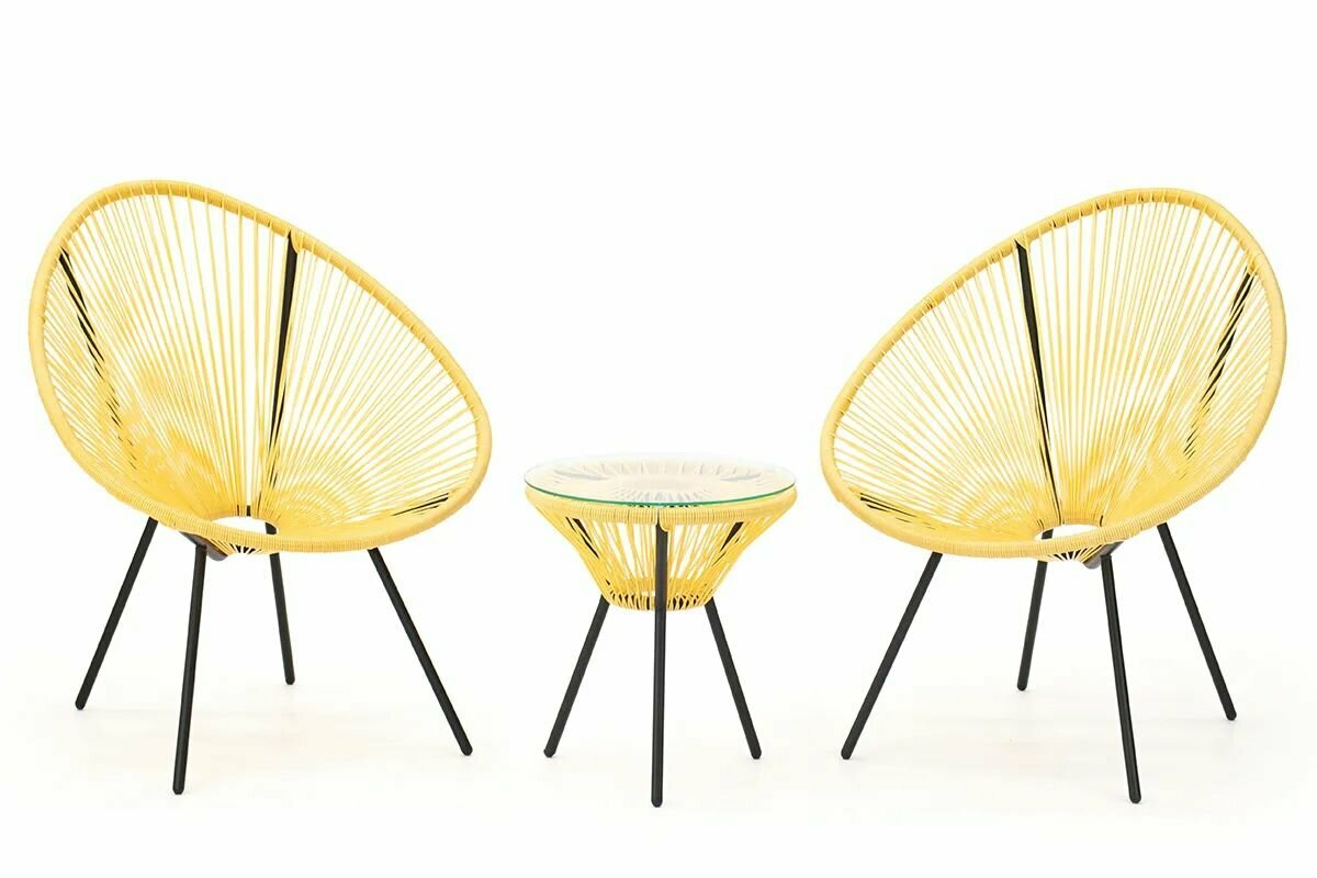 Комплект плетеной мебели KORNERA "Акапулько" на 2 персоны, каркас черный, искусственный ротанг золотой