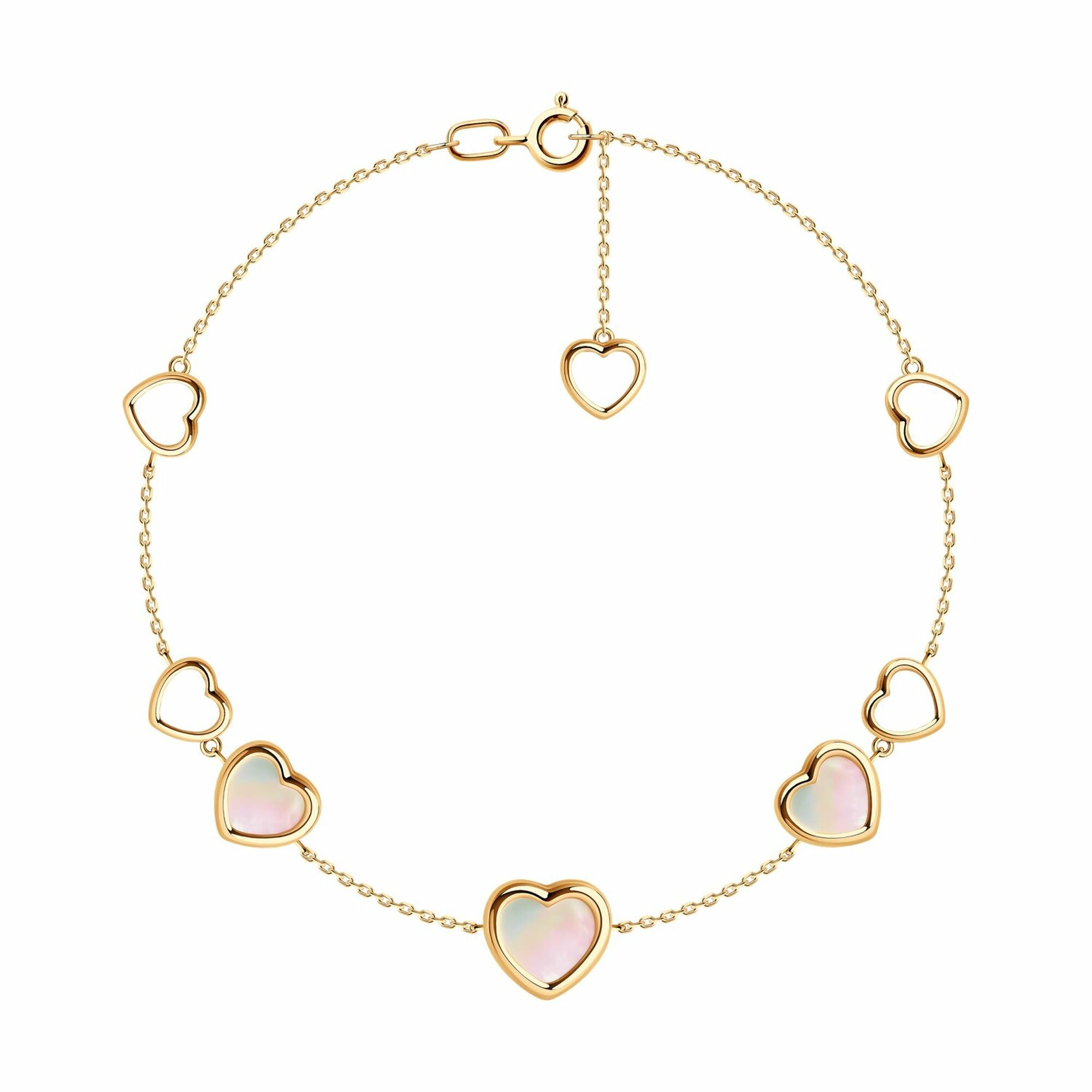 Браслет, красное золото, 585 проба, перламутр