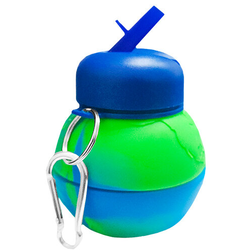 Бутылка для воды складная KWELT "World", 600 мл, силикон, трубочка, карабин