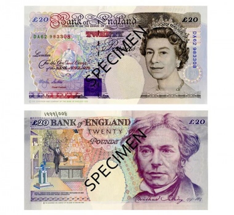 20 фунтов 1993 Англия, надпечатка образец, сувенирная копия, банкноты и купюры редкие коллекционные