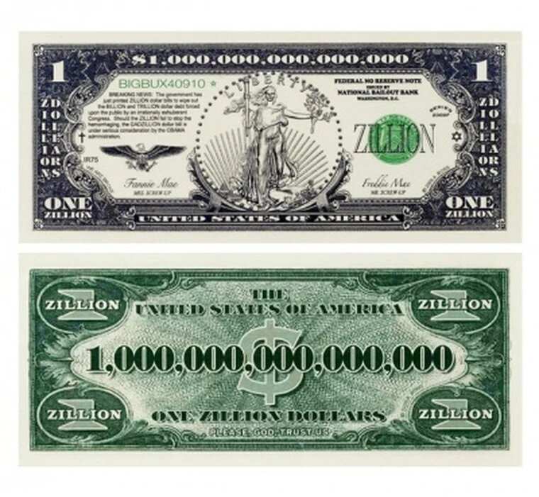 1 зиллион долларов 2009 США, сувенирная копия, банкноты и купюры редкие коллекционные