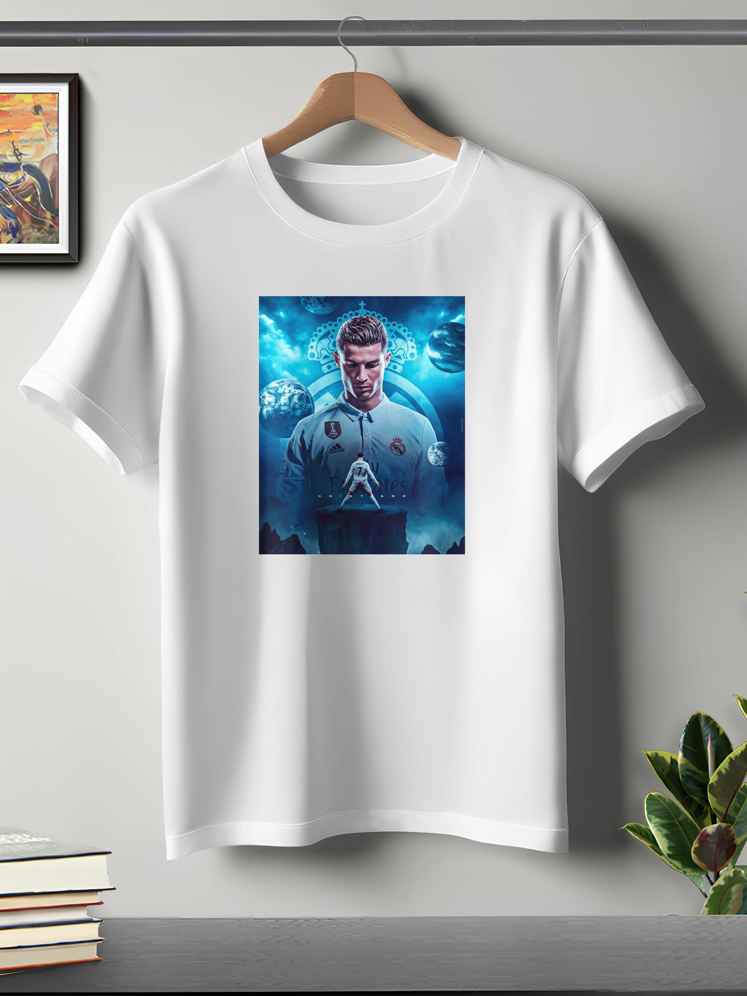 Футболка ONEQ унисекс 50-52 (XL) размер с принтом Cristiano Ronaldo, белая