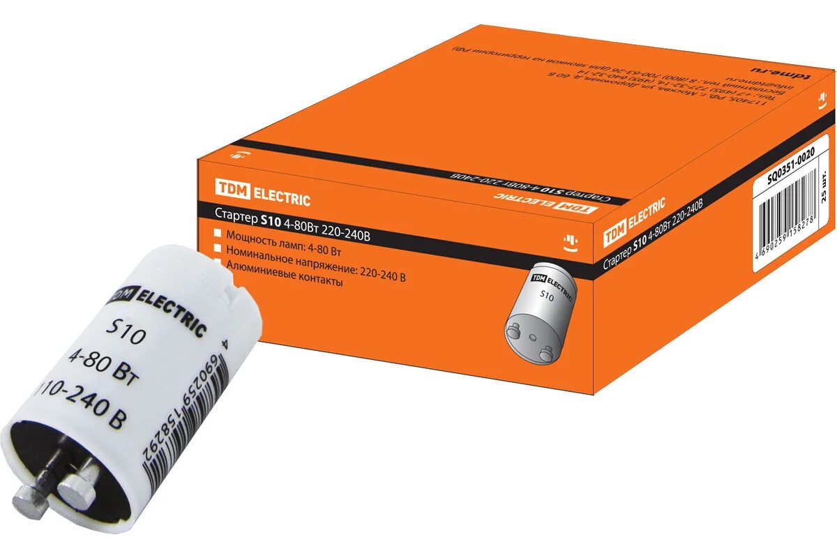 TDM ELECTRIC Стартер S10 4-80Вт 220-240В алюм. контакты 25 шт. SQ0351-0020