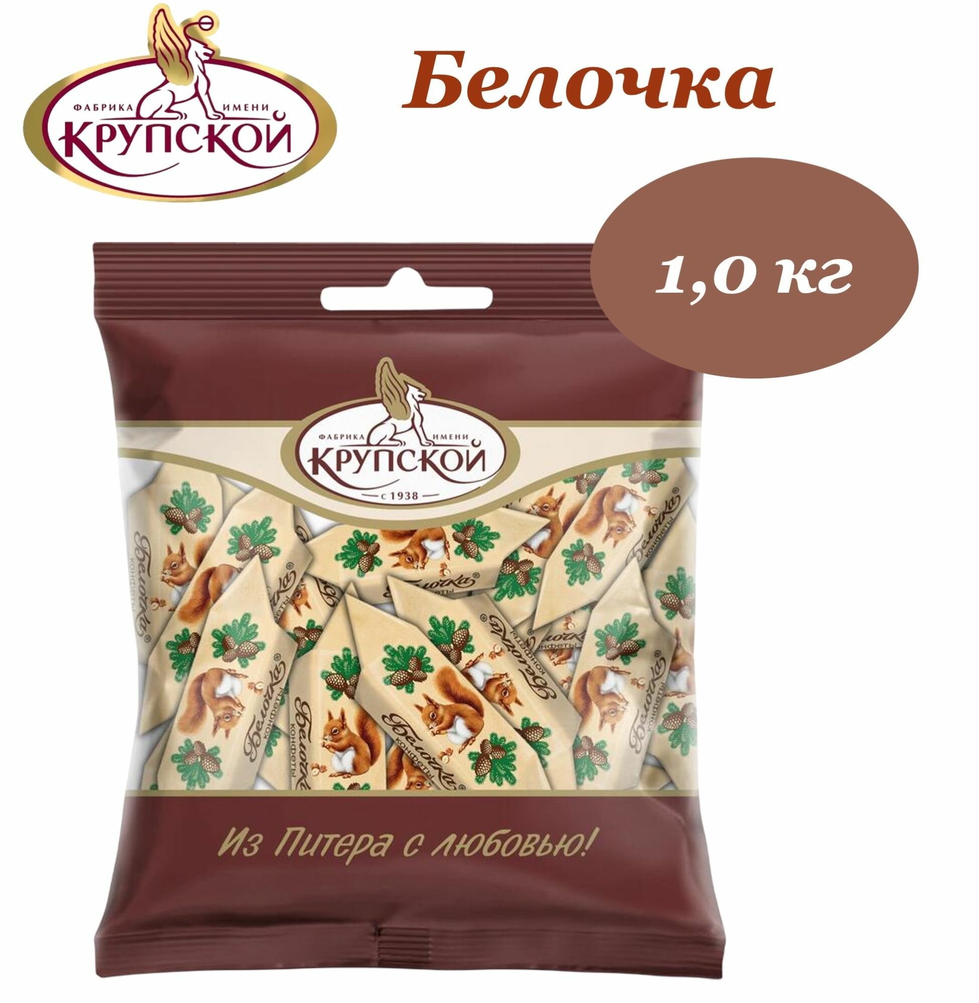 Конфеты шоколадные "Белочка" 1,0 кг, ореховые, Фабрика имени Крупской