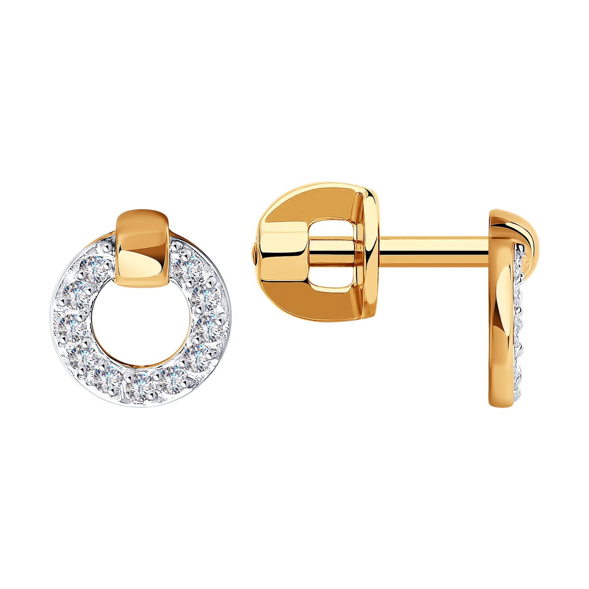 Серьги пусеты, красное золото, 585 проба, фианит