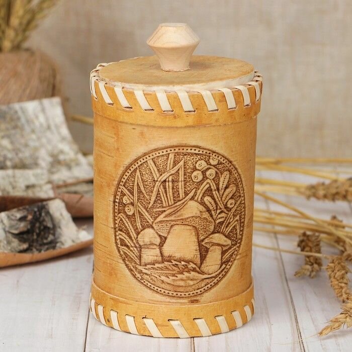 Туес Sima-land "Грибочки", 8х8х14 см, береста